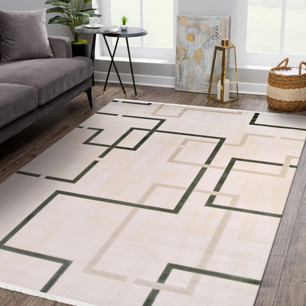 Ivy Bronx Noa Cream Geometric Wool And Cotton Yarn Area Rug | Wayfair.co.uk