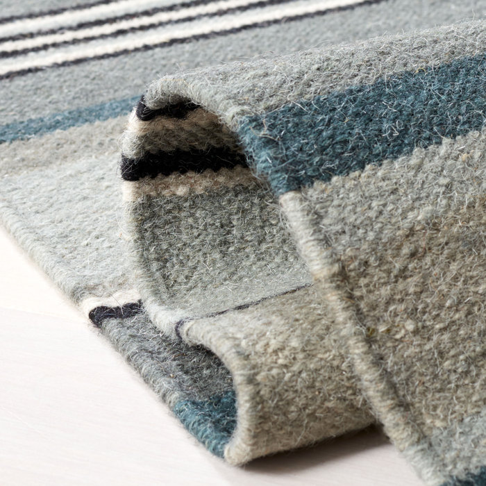 Highland Dunes Bedolla Handmade Hand Loomed Gray/Sea Green Rug | Wayfair