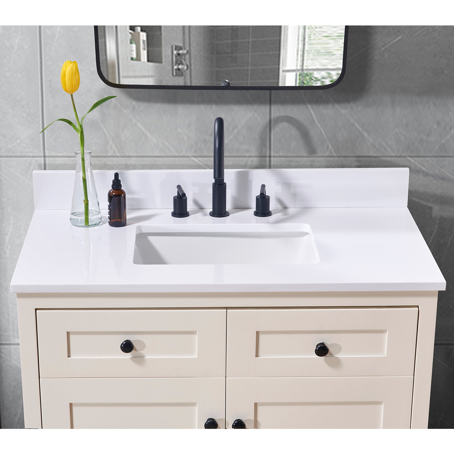 Altair Andalo 37'' Stone Single Bathroom Vanity Top in White with Sink ...