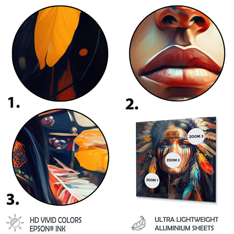 Bungalow Rose Colorful Native American Woman VI - Print on Metal | Wayfair