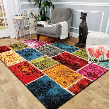Bungalow Rose Performance Yellow/Orange/Red Rug | Wayfair