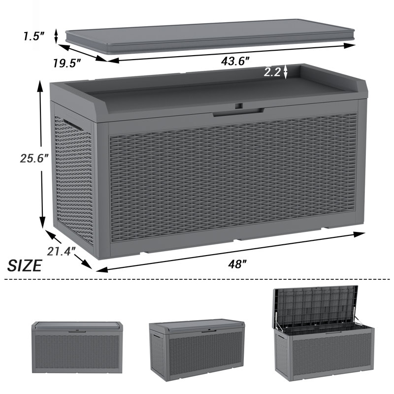 Devoko 100 Gallons Waterproof Resin Lockable Deck Box With Seat Cushion ...