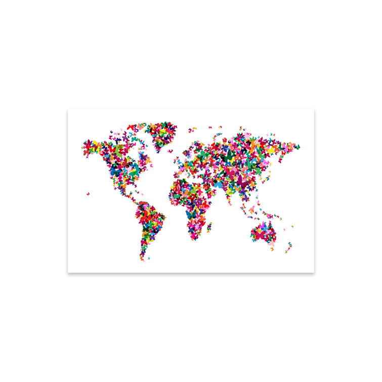 Breakwater Bay Butterflies World Map by Michael Tompsett - Unframed ...