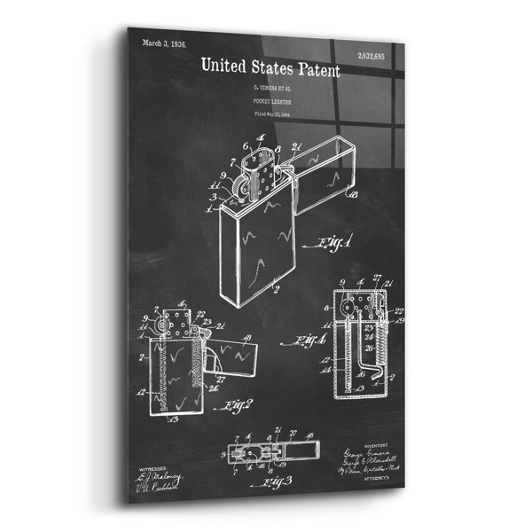 17 Stories Pocket Lighter Blueprint Patent Chalkboard - Graphic Art on ...