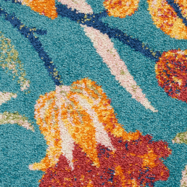 Bungalow Rose Performance Turquoise Blue/Orange/Red Rug & Reviews | Wayfair