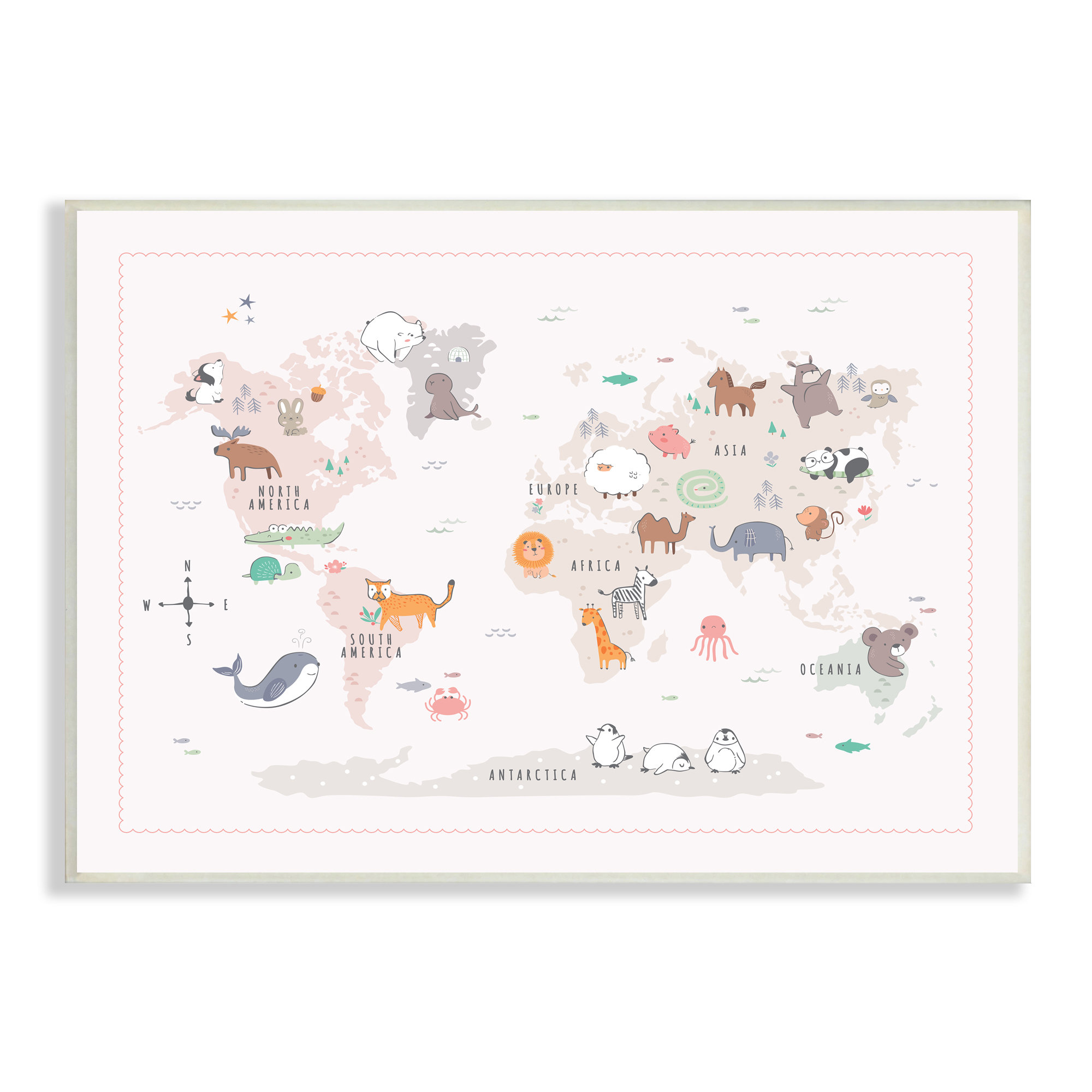 Stupell Industries Native Wildlife Animals Countries World Map ...