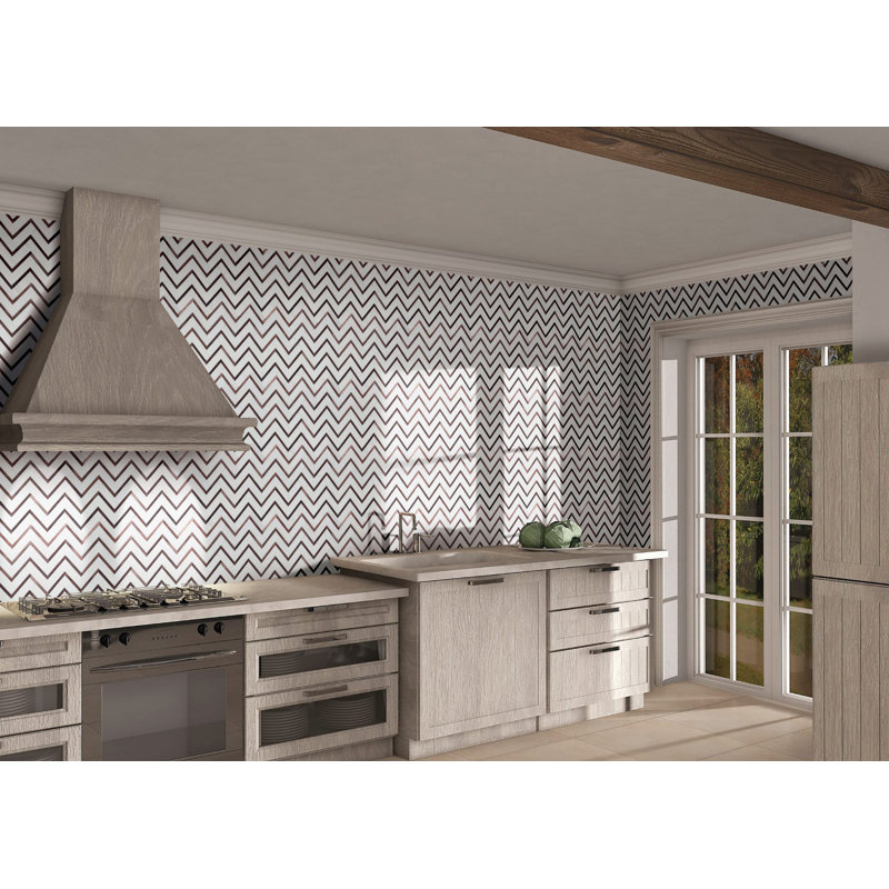 Belluno Designs Luna 1" x 3" Marble Herringbone/Chevron Mosaic Wall ...