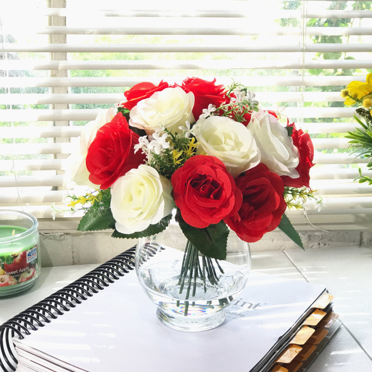 House of Hampton® Silk Rose Flower Arrangement in Glass Pot & Reviews ...
