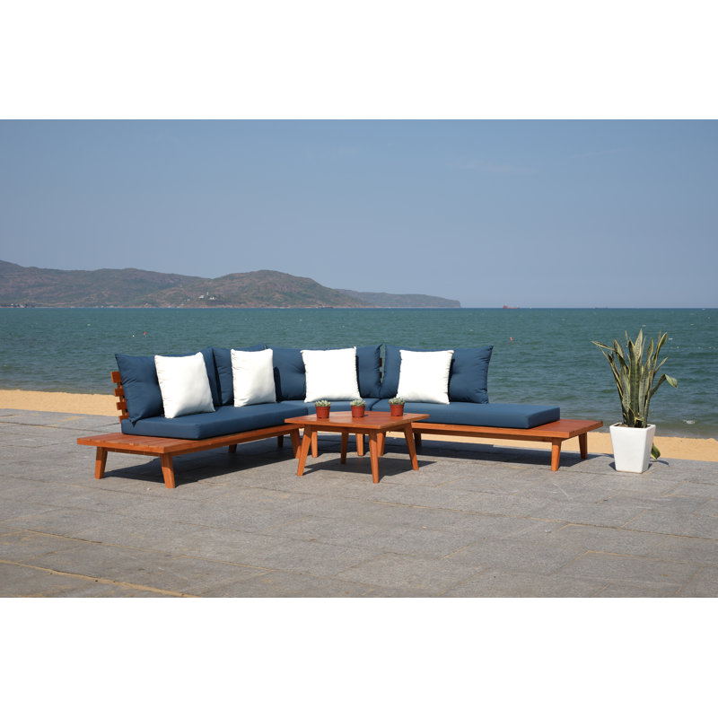 George Oliver Butrus Solid Wood 5 - Person Seating Group with Cushions ...