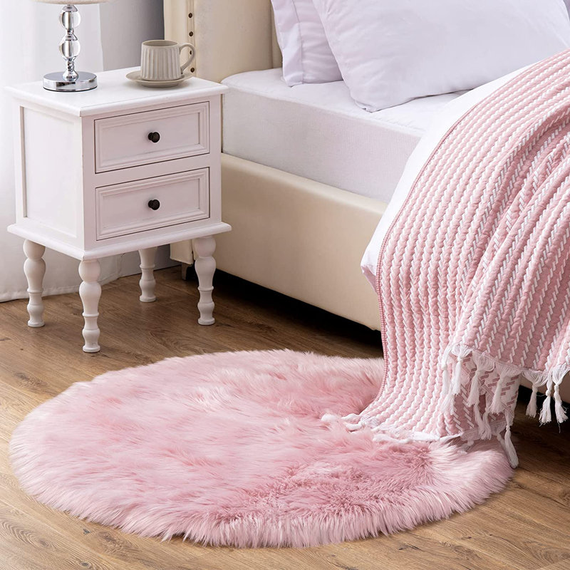 Everly Quinn Dosie Handmade Faux Sheepskin Pink Rug & Reviews | Wayfair