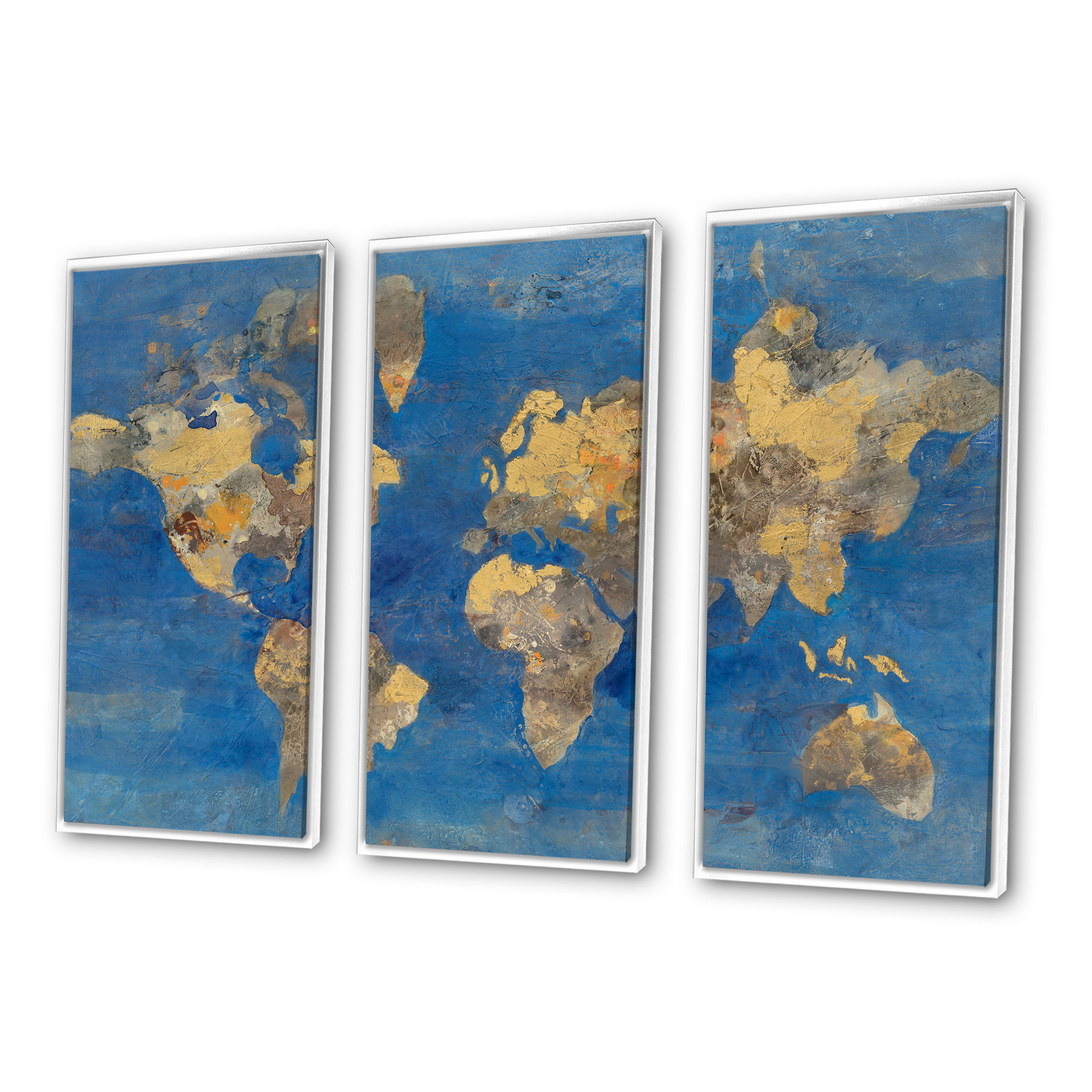 DesignArt Glam World Map - 3 Piece Floater Frame Print on Canvas | Wayfair