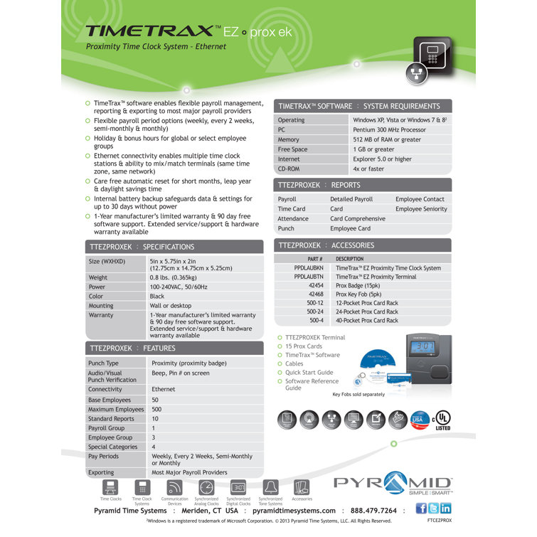 Pyramid Time Trax TTEZ Proximity Time Clock System | Wayfair