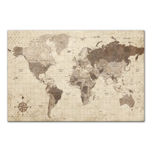 Three Posts™ Distressed World Map - Graphic Art on Canvas & Reviews ...