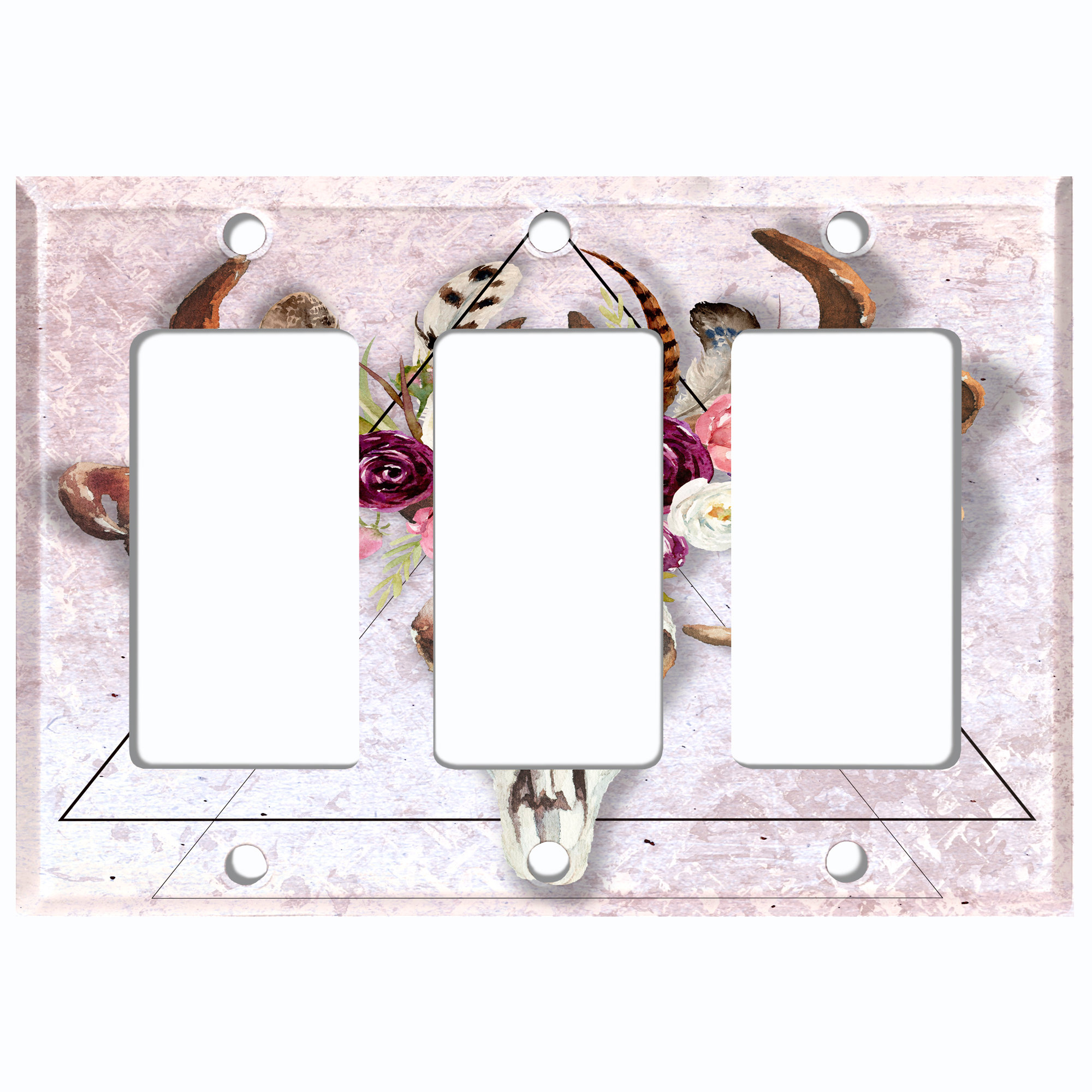 WorldAcc Indian Native Bull Skull Flower Wreath Pink 3-Gang Rocker Wall ...