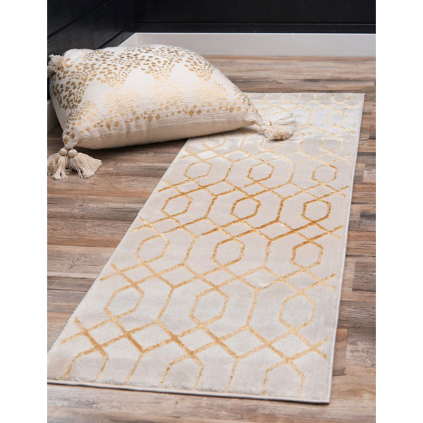 Mercer41 Corando Geometric Ivory/Gold Area Rug | Wayfair