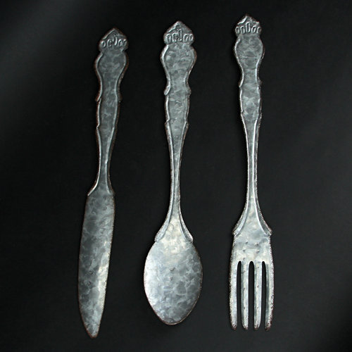 One Allium Way® 3 Piece Galvanized Metal Fork Spoon Knife Kitchen Wall ...
