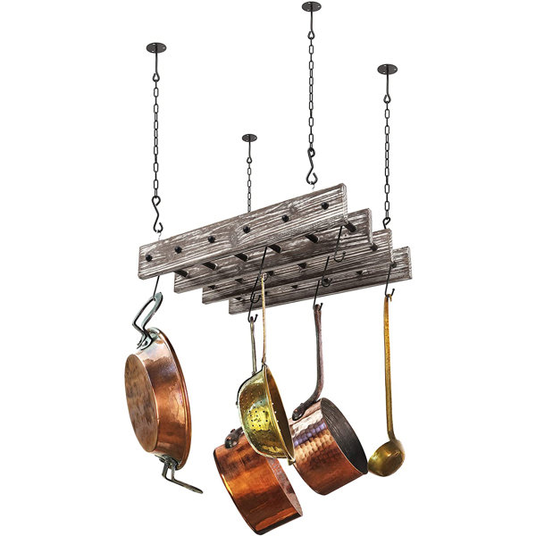 Gracie Oaks Ceiling Mounted Wooden Hanging Pot Rack & Reviews | Wayfair