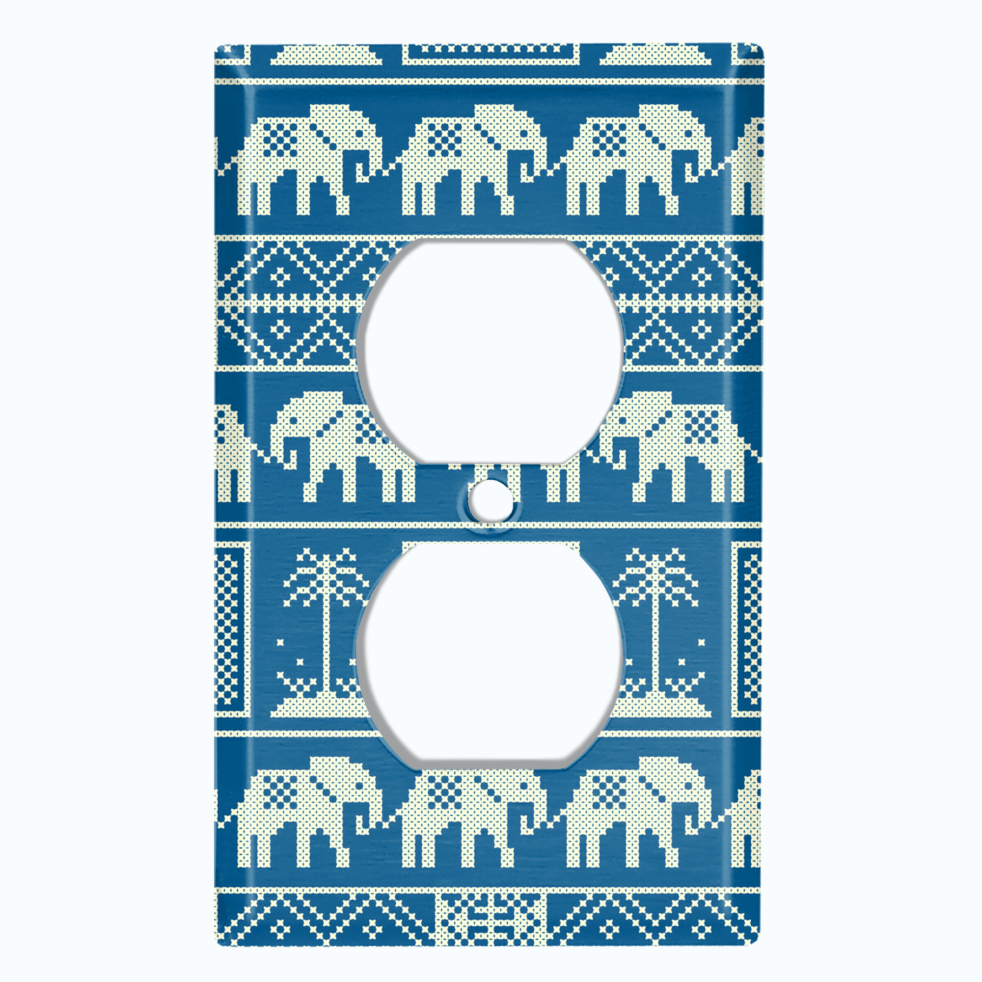 WorldAcc Vintage White Blue Elephant Tile Pattern 1-Gang Duplex Outlet ...