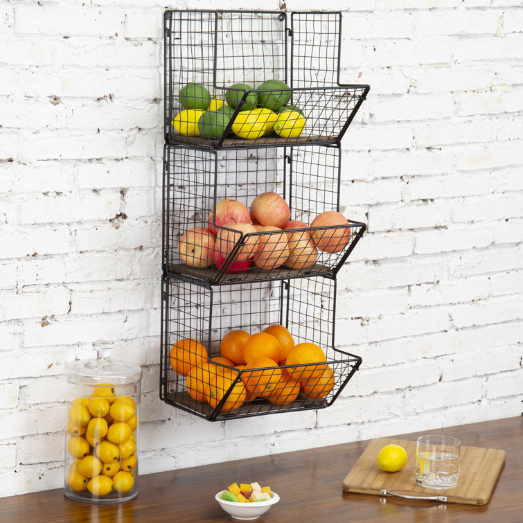 17 Stories 3 Tier Wall Mounted Metal Wire Shelving Rack | Wayfair
