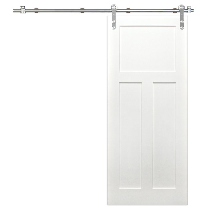 CreativeEntryways Paneled Wood Primed Shaker Barn Door with ...
