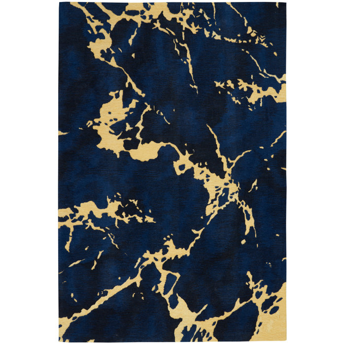 Ivy Bronx Lavonne Handmade Performance Navy Blue/Yellow Rug & Reviews ...