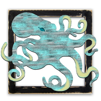 Highland Dunes Octopus in Frame Wooden Wall Decor | Wayfair