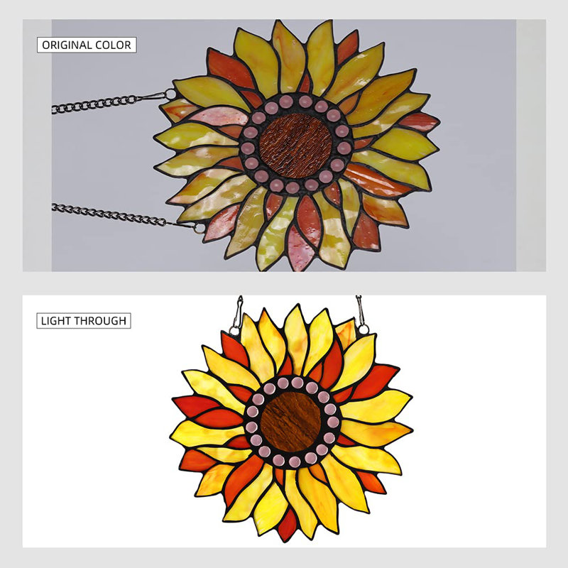Gracie Oaks Sunflower Stained Glass Window Panel & Reviews | Wayfair