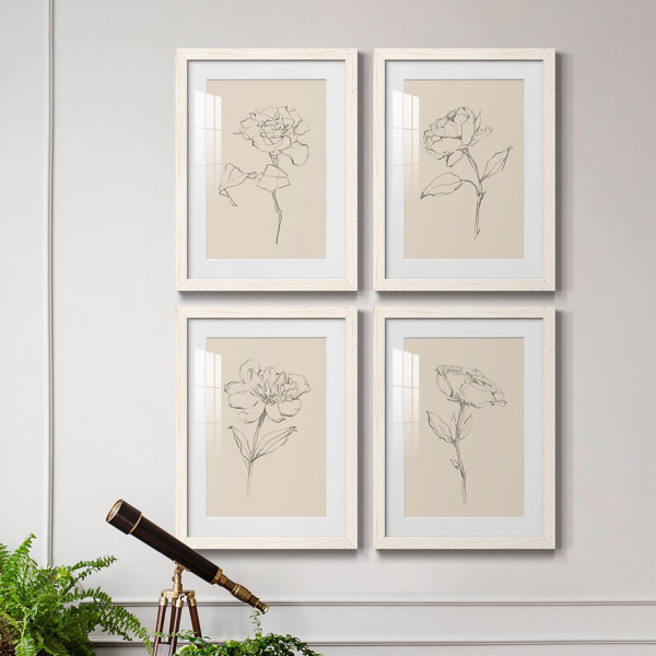 Lark Manor Floral Contour Study I Framed On Paper 4 Pieces Painting ...