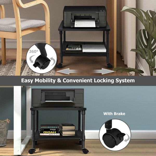 clihome Rolling Under-Desk Mobile Printer Stand with Storage Shelf for ...