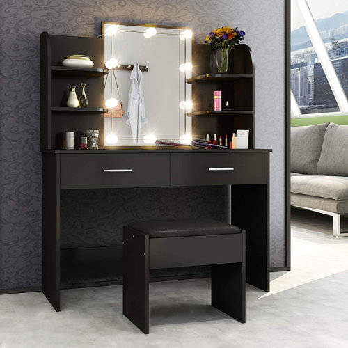 MEI-MEILI Modern Dressing Makeup Table Set, Vanity Table With LED ...