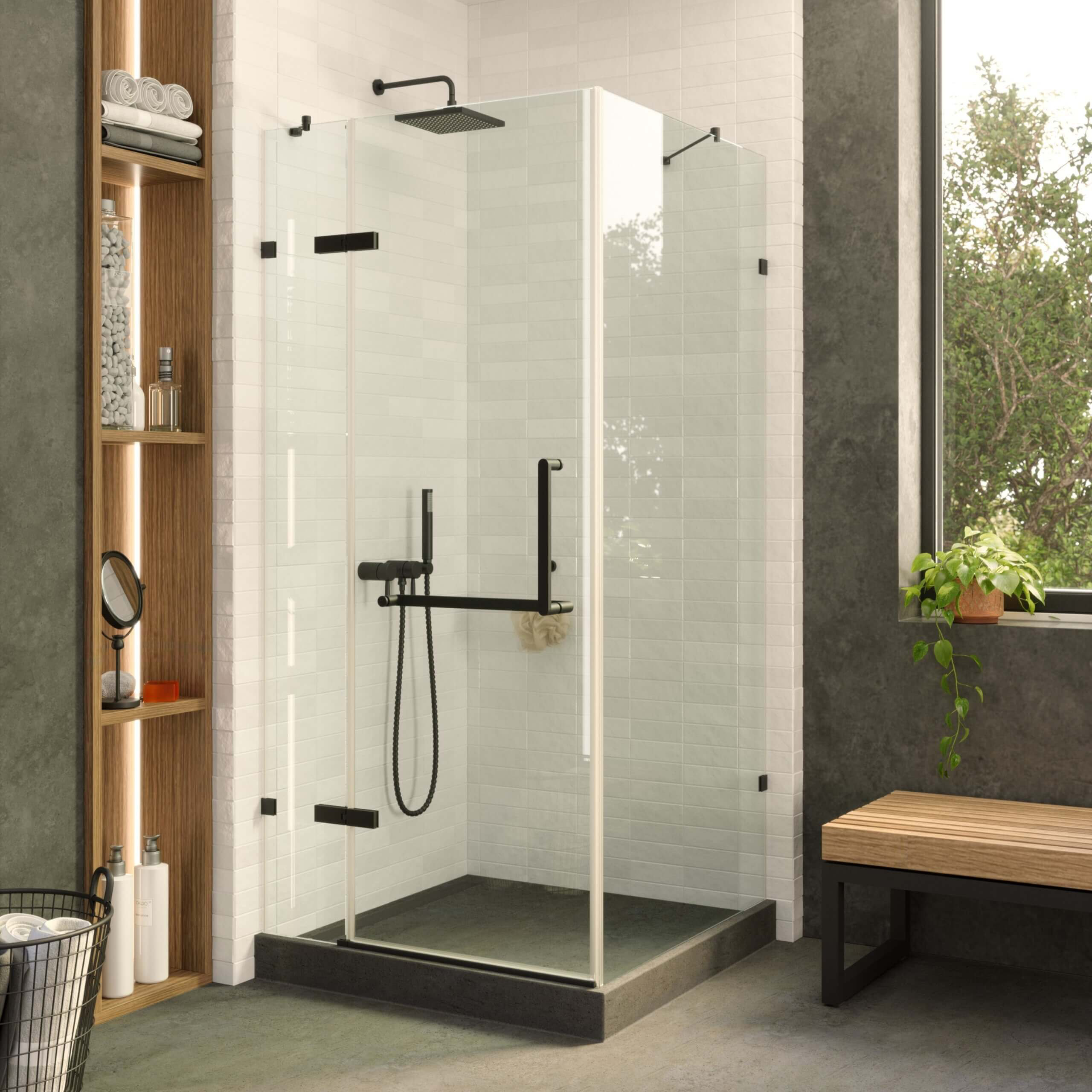 Fine Fixtures 32'' W x 74.25'' H Hinged Frameless Shower Door with ...