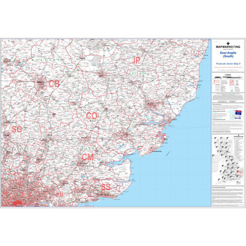 Williston Forge East Anglia (South) Detailed Postcode Wall Map ...