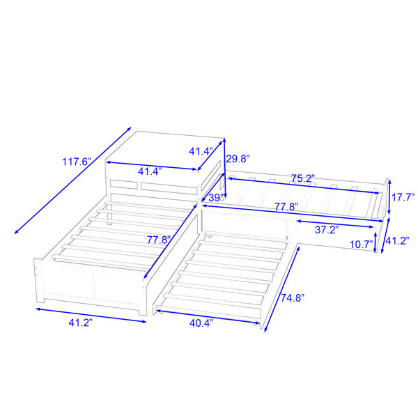 Latitude Run® Twin Size L-Shaped Platform Bed with Trundle and Two ...