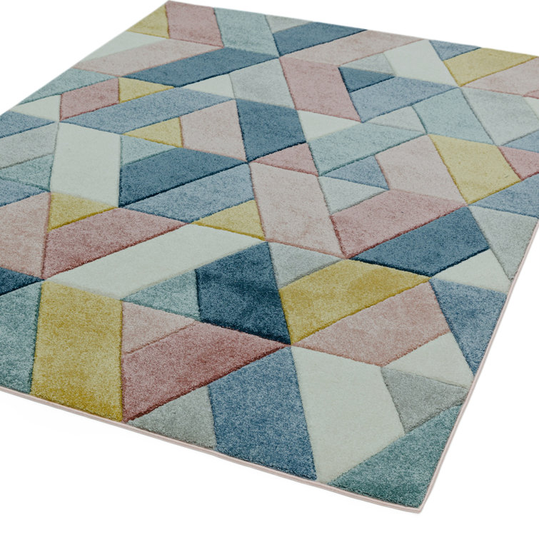 Ebern Designs Sanjuan Rhombus Blue/Pink/Yellow Rug & Reviews | Wayfair ...