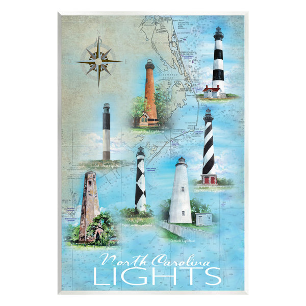 Stupell Industries North Carolina Lighthouses Map by - Unframed Graphic ...