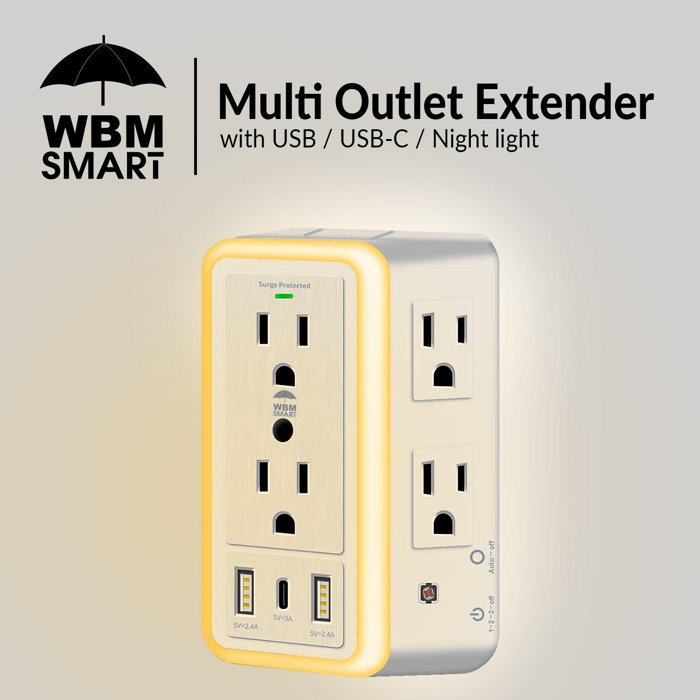 WBM SMART Multi Plug Outlet, 6-Outlet Extender with 2 USB Charging ...