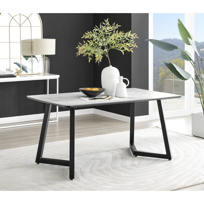 Furniture Box Carson Square White Marble Effect Table Black Legs 160cm ...