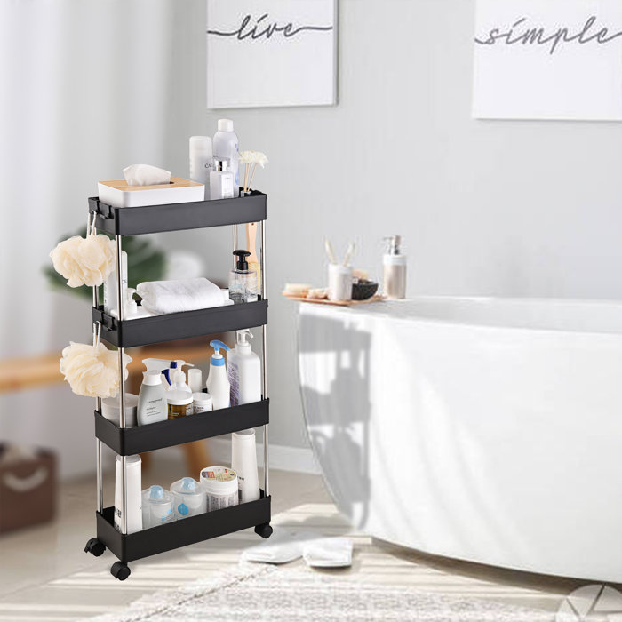 ARC 4-Tier Slim Storage Cart Mobile Shelving Unit Rolling Cart with ...