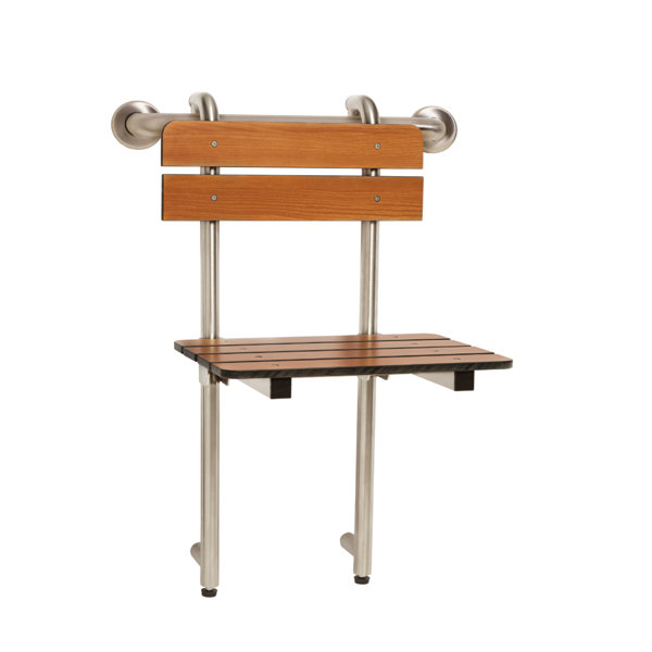Seachrome Teak Portable Profile Shower Bench Seat with 18" Grab Bar ...