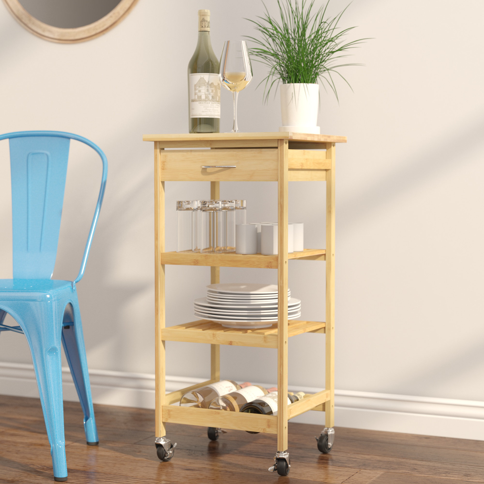 Symple Stuff 15.8'' Wide Rolling Kitchen Cart with Solid Wood Top ...