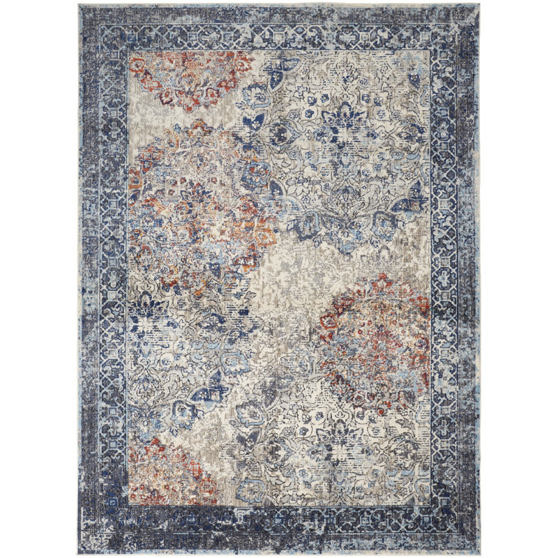 Bungalow Rose Lillie-Ella Blue/Rust/Gray Rug | Wayfair
