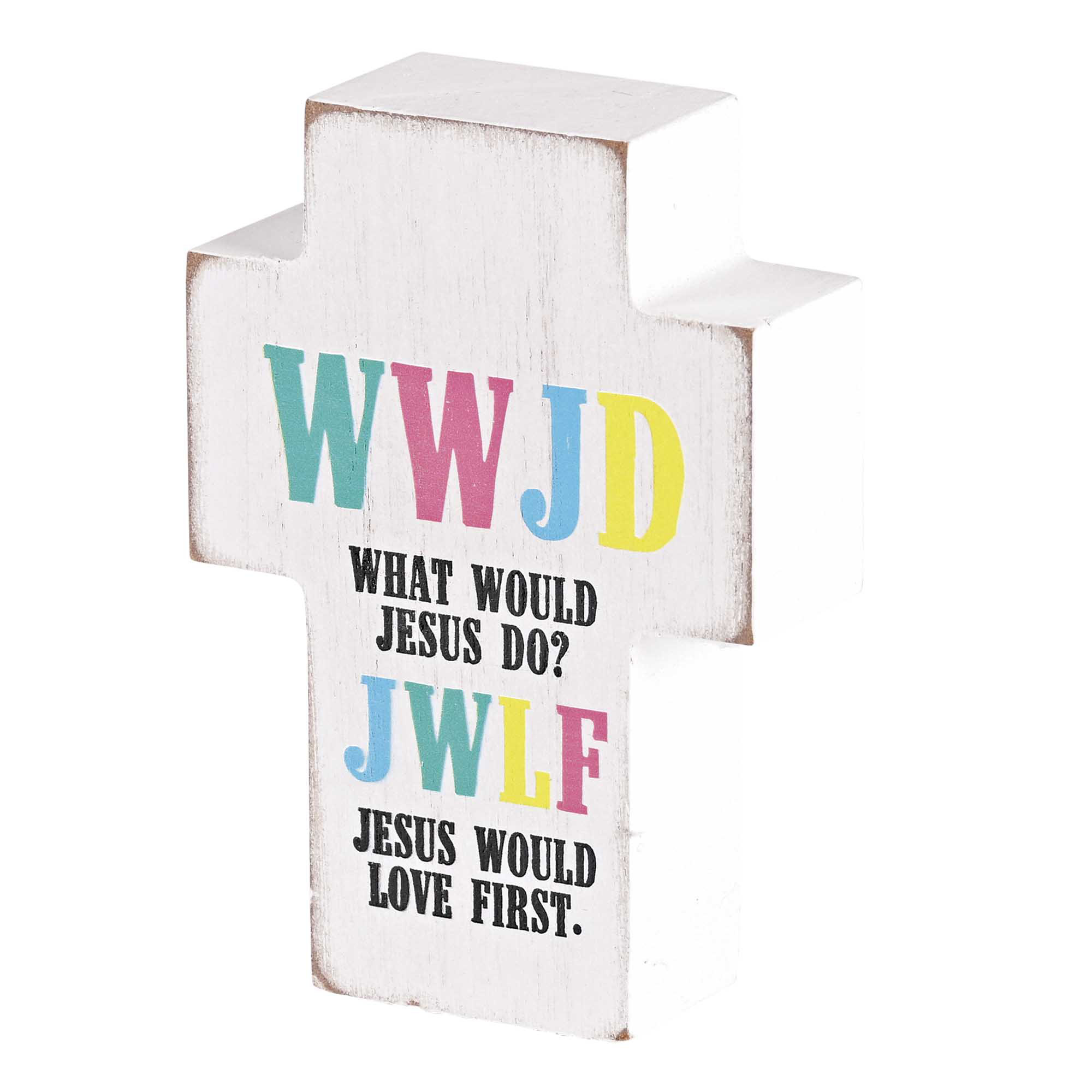 Trinx Gschu Tabletop Plaque Cross WWJD Jesus Decorative Plaque | Wayfair