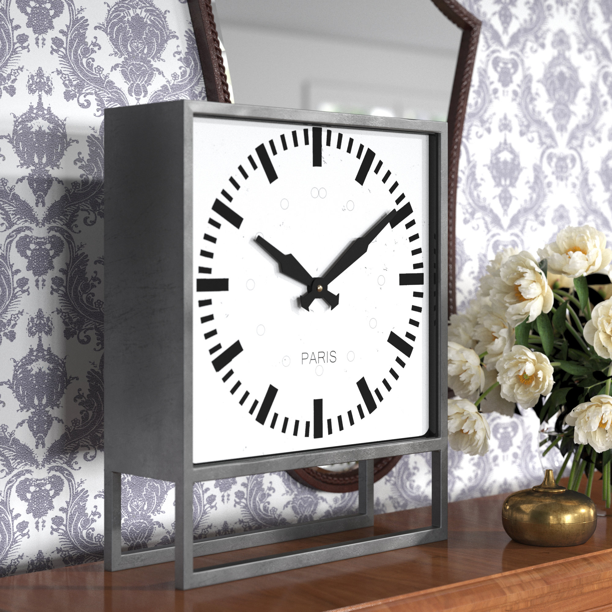 Wade Logan® Industrial Quartz Table Clock in Black/Grey/ Off White ...