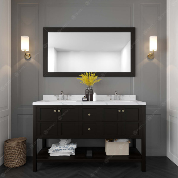 Virtu USA Winterfell 60" Double Bath Vanity With Calacatta Quartz Top ...
