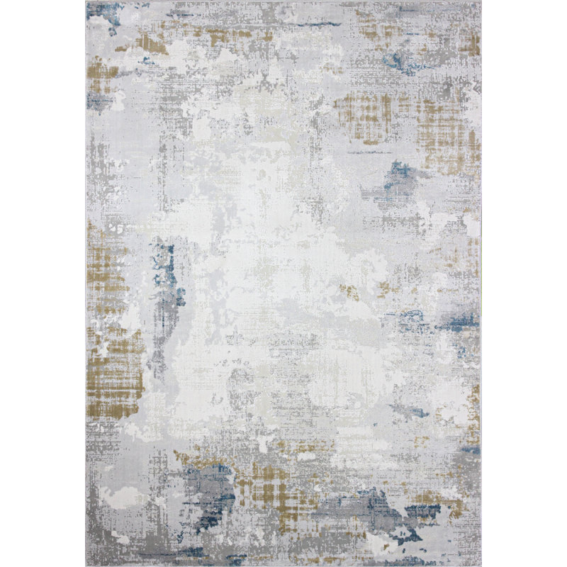 Steelside™ Gideon Power Loom Performance Ivory/Blue/Gray/Gold Rug | Wayfair