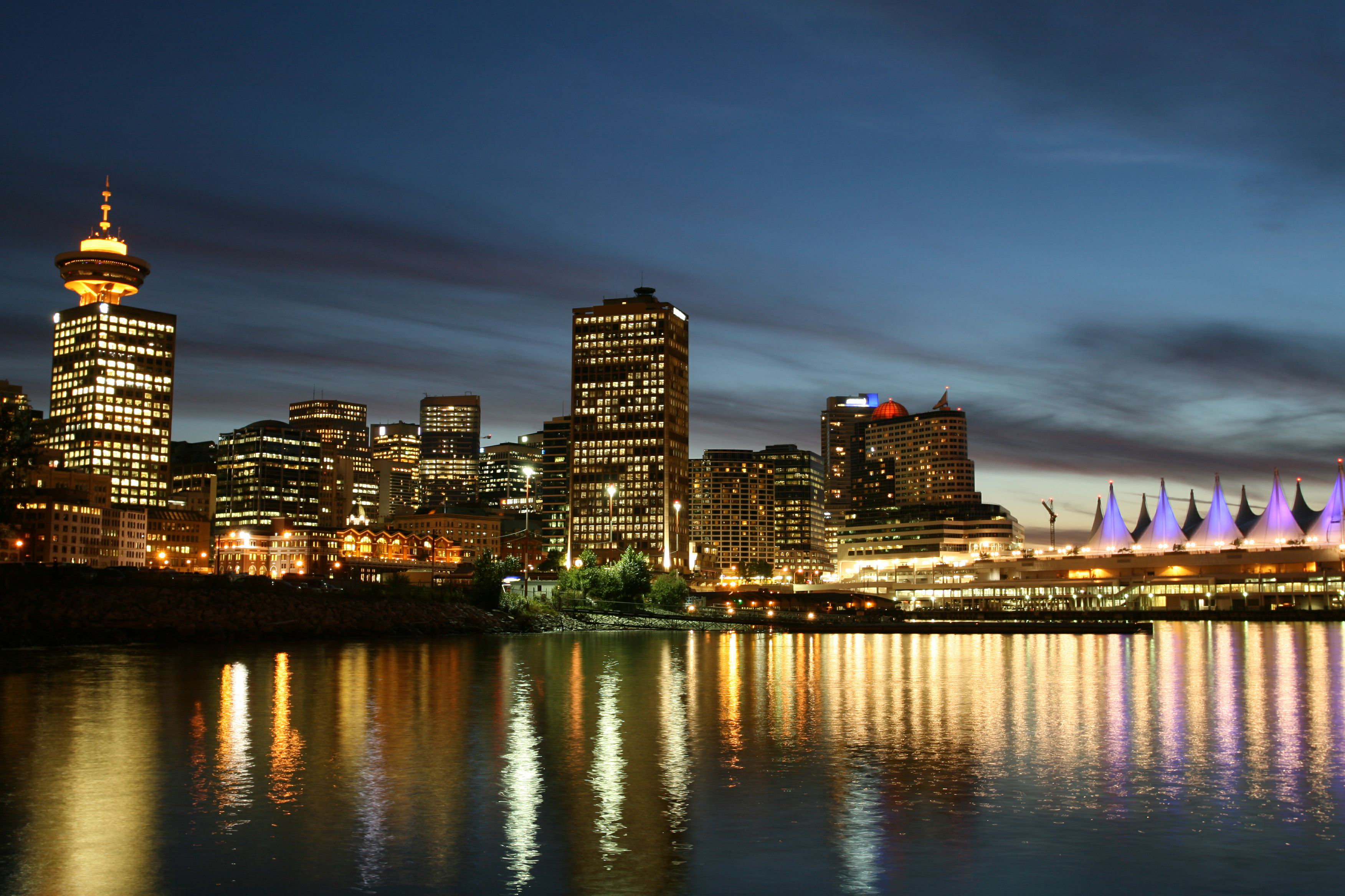 Ebern Designs Erwon Glowing Downtown by - Wrapped Canvas Photograph ...