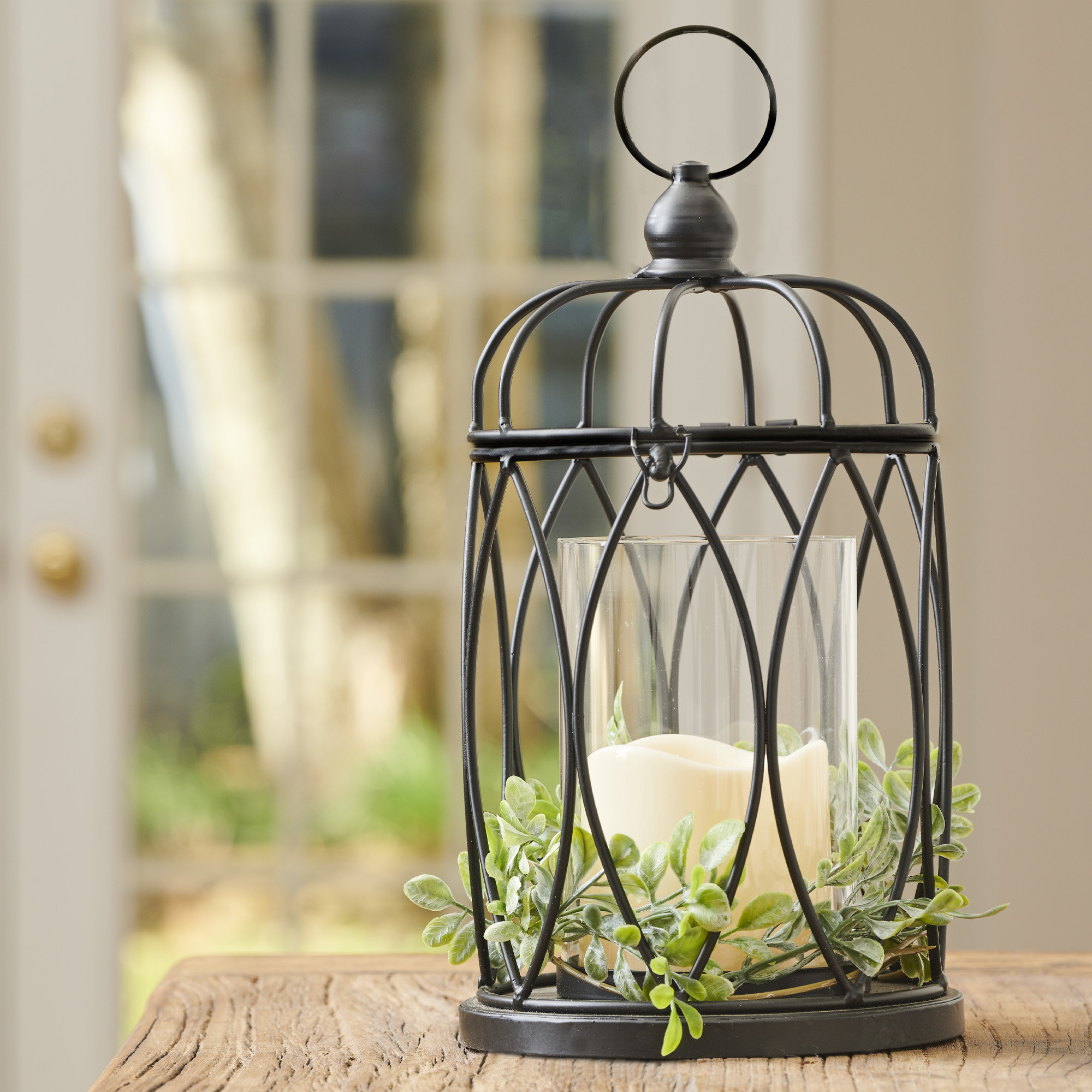 Studio 66 10.43'' H Glass Tabletop Lantern with Candle Included | Wayfair