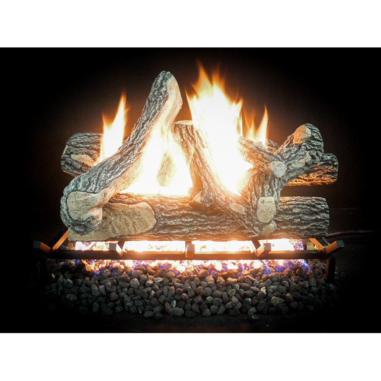 Dreffco Complete Great Oak Vented Natural Gas/Propane Fireplace Log Set ...