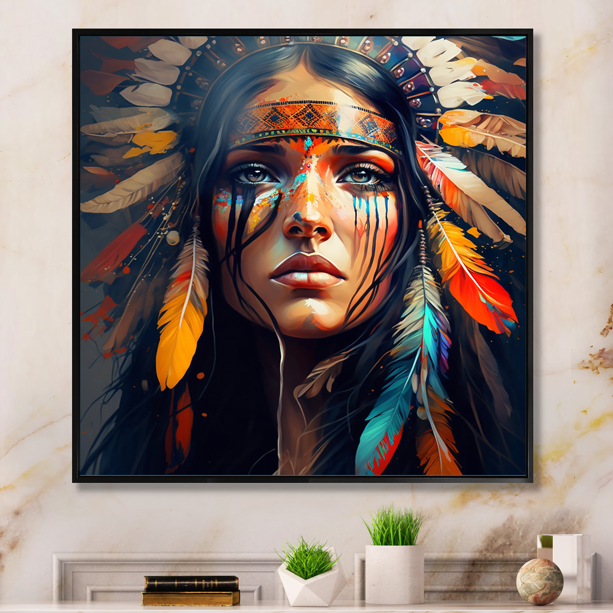 DesignArt Colorful Native American Woman VI - Graphic Art on Canvas ...