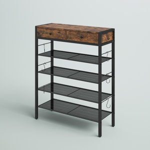 Steelside™ 12 Pairs Rustic Brown/Black Shoe Rack & Reviews | Wayfair